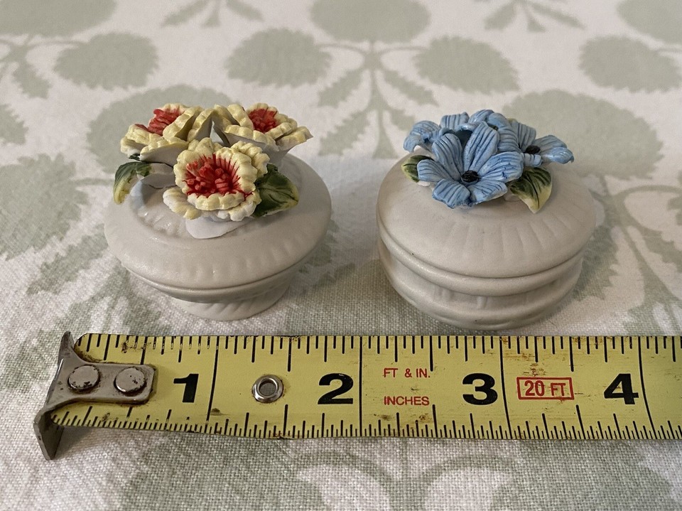 Victorian Trading Company Floral Bisque Porcelain Trinket Boxes (Set of ...