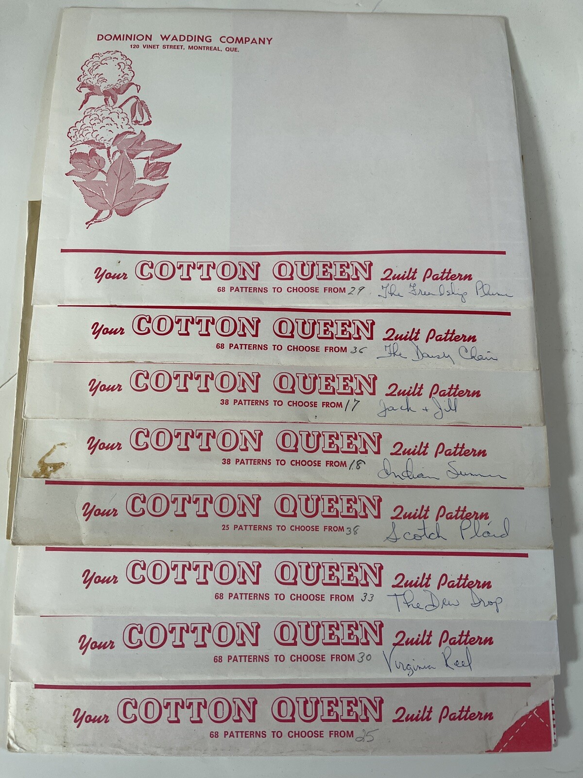 Dominion Wadding Company - 8 Cotton Queen Unused Quilt Patterns | eBay