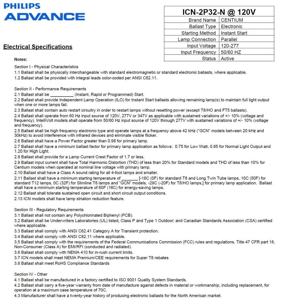 Lot 2 Philips Advance ICN-2P32-N x2 F32T8 Electronic M-volt Fluorescent ...