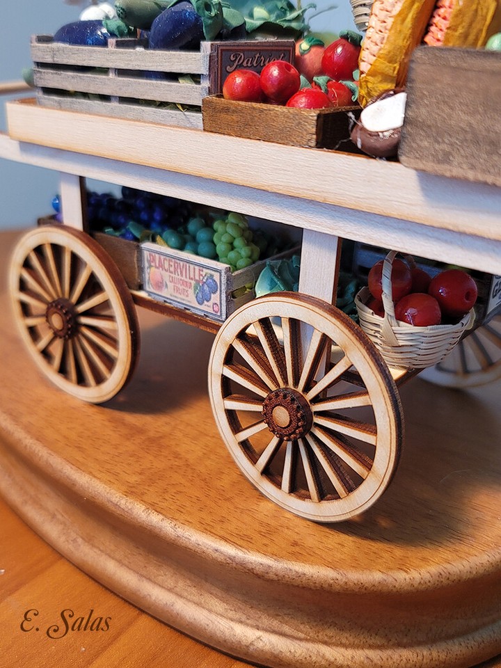 Wonderful Miniature Wooden Fruit and Vegetable Cart on Wheels | eBay