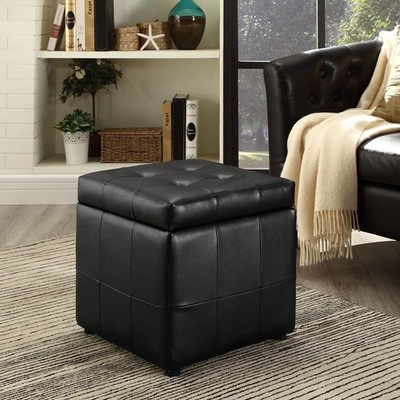 Modway Volt Tufted Vegan Leather Square Storage Ottoman Cube In Black ...