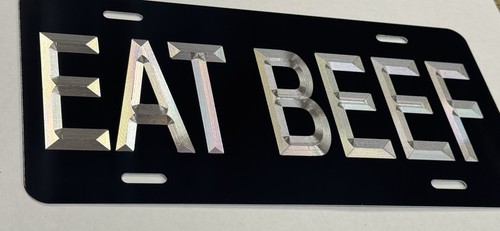 🔥REFLECTIVE🔥 Diamond Etched Engraved Eat Beef Car Tag Front License ...
