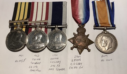 AGS NGS WW1 LSGC MEDALS RN Charles Libby HMS Fox b Menheniott Abadan ...