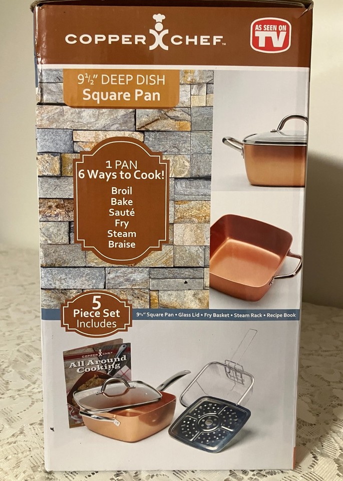 Brand New! Copper Chef cookware 9.5” Deep Dish Square Pan 5 Piece Set ...