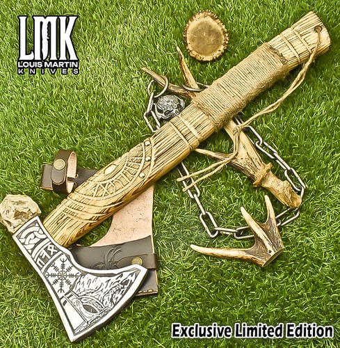 LMK Custom Hand Forged AUS-10 Steel Hatchet Axe Knife Ash Wood Simple ...