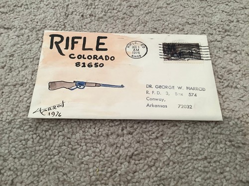 1976 RIFLE #2 Colorado: Signed FOLK ART WATERCOLOR Postal Cover GEORGE ...