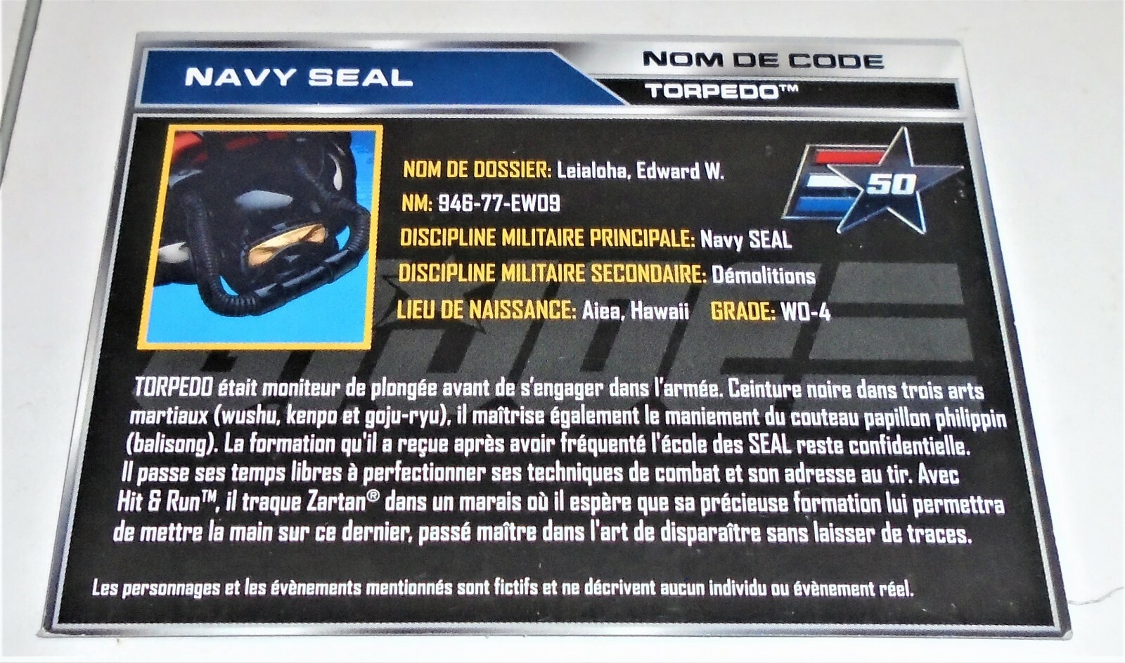 G I JOE File Card I.D. Filecard 2015 Torpedo V4 (50th) English/French ...