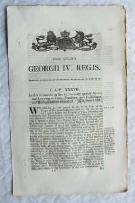 1823 Act of Parliament: speedy levying fines penalties | eBay