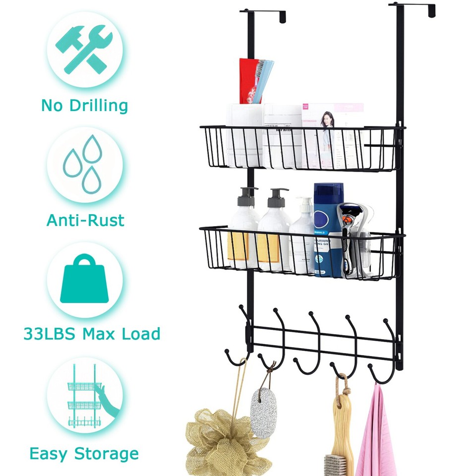 2-Tier Heavy-Duty Over The Door Organizer Rack Basket with Hook Kitchen ...