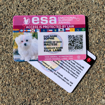 EMOTIONAL SUPPORT ANIMAL (ESA) ID BADGE SERVICE DOG ID CARD - PINK ...