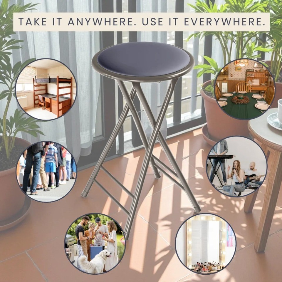 Lavish Home 24" Backless Folding Stool, 225 lb Capacity, Gray, Kitchen ...