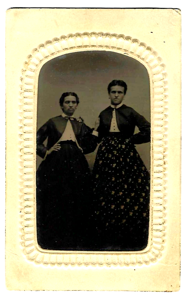 TINTYPE OF 2 YOUNGS VICTORIAN WOMAN STANDING HAND ON EACH OTHER’S ...