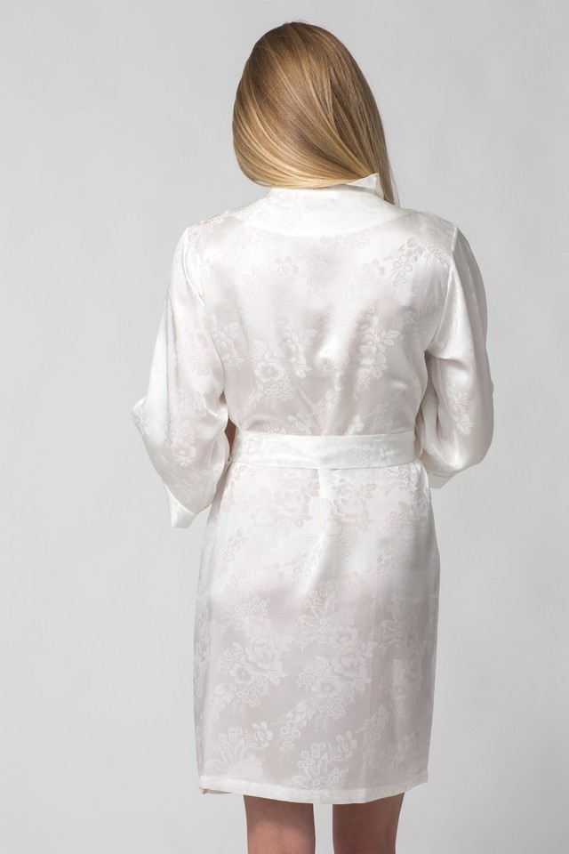 Women’s wedding, bridal, short white robe-Royal Festival- Silk Jacquard ...