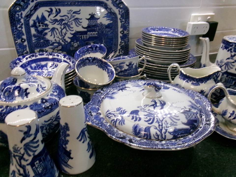 Burleigh ware England Willow pattern Dinner Set setting for 6-PICK UP ...