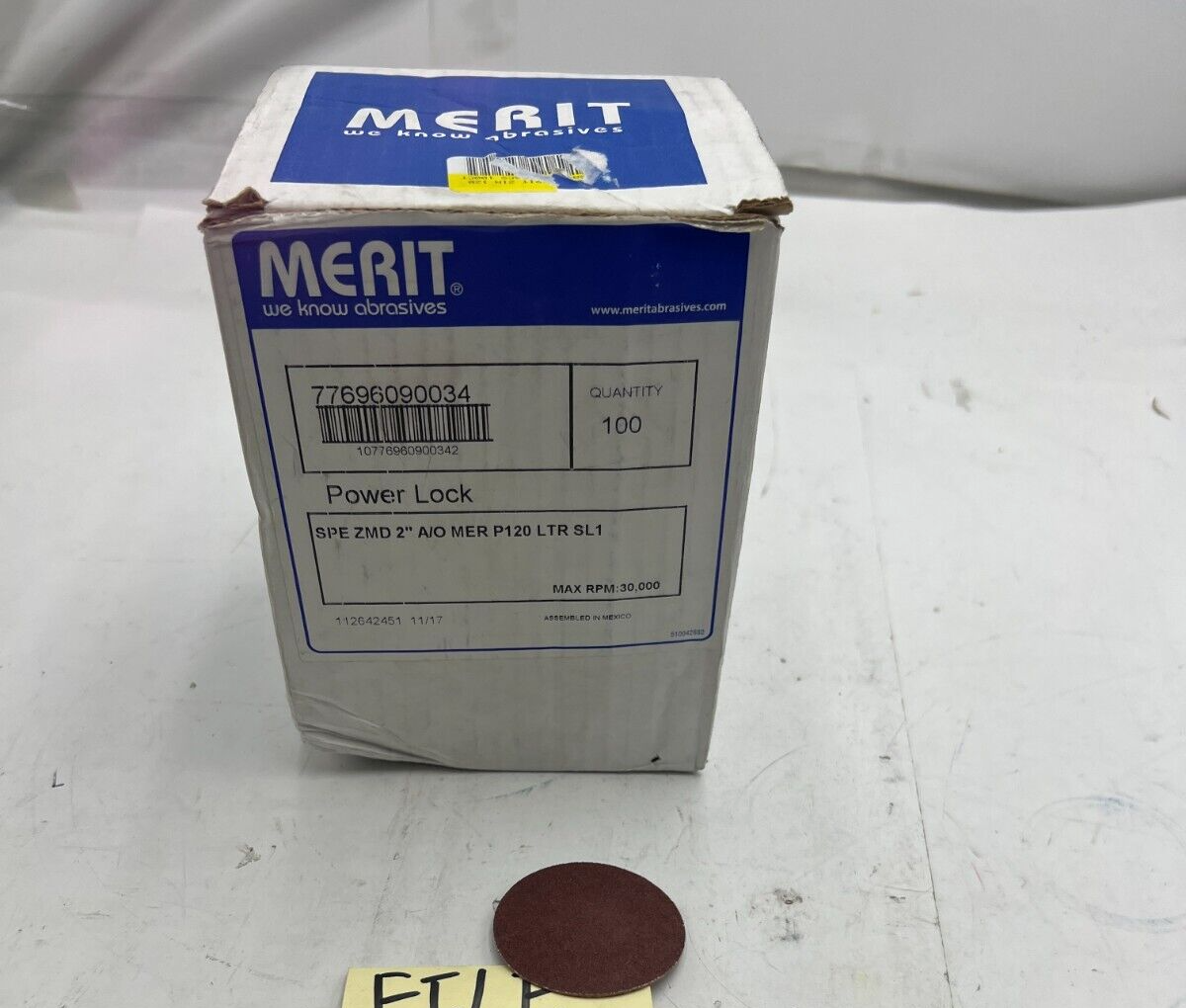 Box of 100 Merit Metalworking Quick Change Sanding Disc 2" 77696090034 ...
