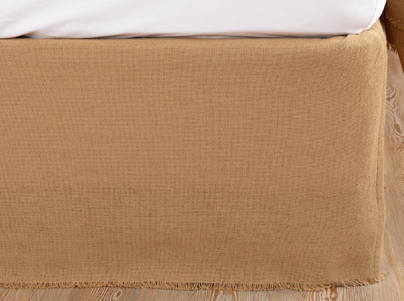 Rustic Burlap Bed Skirt Fringed Edge Flat Panel Natural Tan Cotton ...