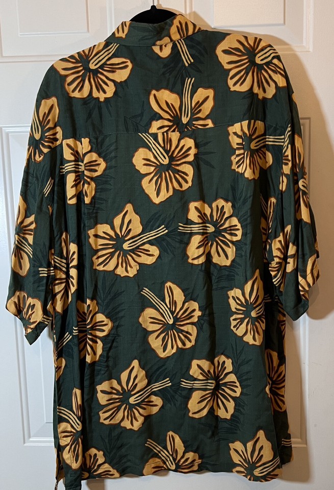 Pineapple Moon Hawaiian S/S Shirt Size XL Green Yellow Floral Rayon | eBay