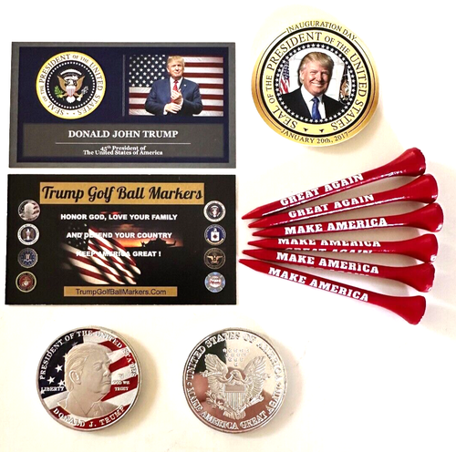 Trump Golf Ball Marker.. 2024 USA Flag Coin.. & Tee Set .Silver.MAGA ...