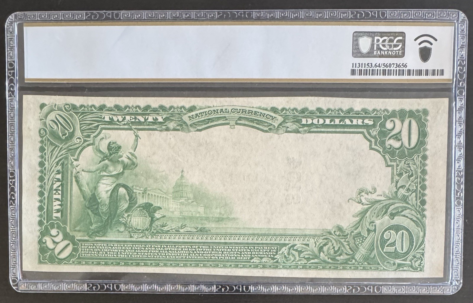 1902 $20 Plain Back PCGS 64 PPQ Farmers NB of Kittanning, PA National ...