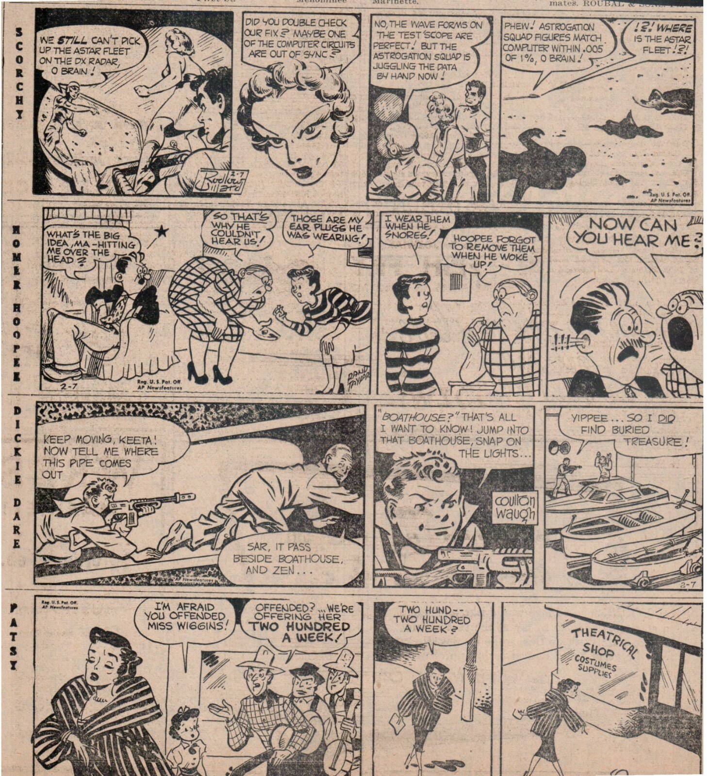 2/7/52 Scorchy/Dickie Dare/Homer Hoopee Daily Newspaper Comic Strips ...