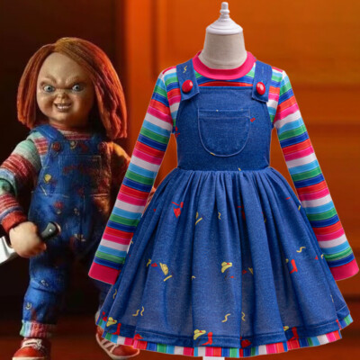 Kids Play Chucky Cosplay Ghost Doll Chucky Costume Girls Dress Outfit ...