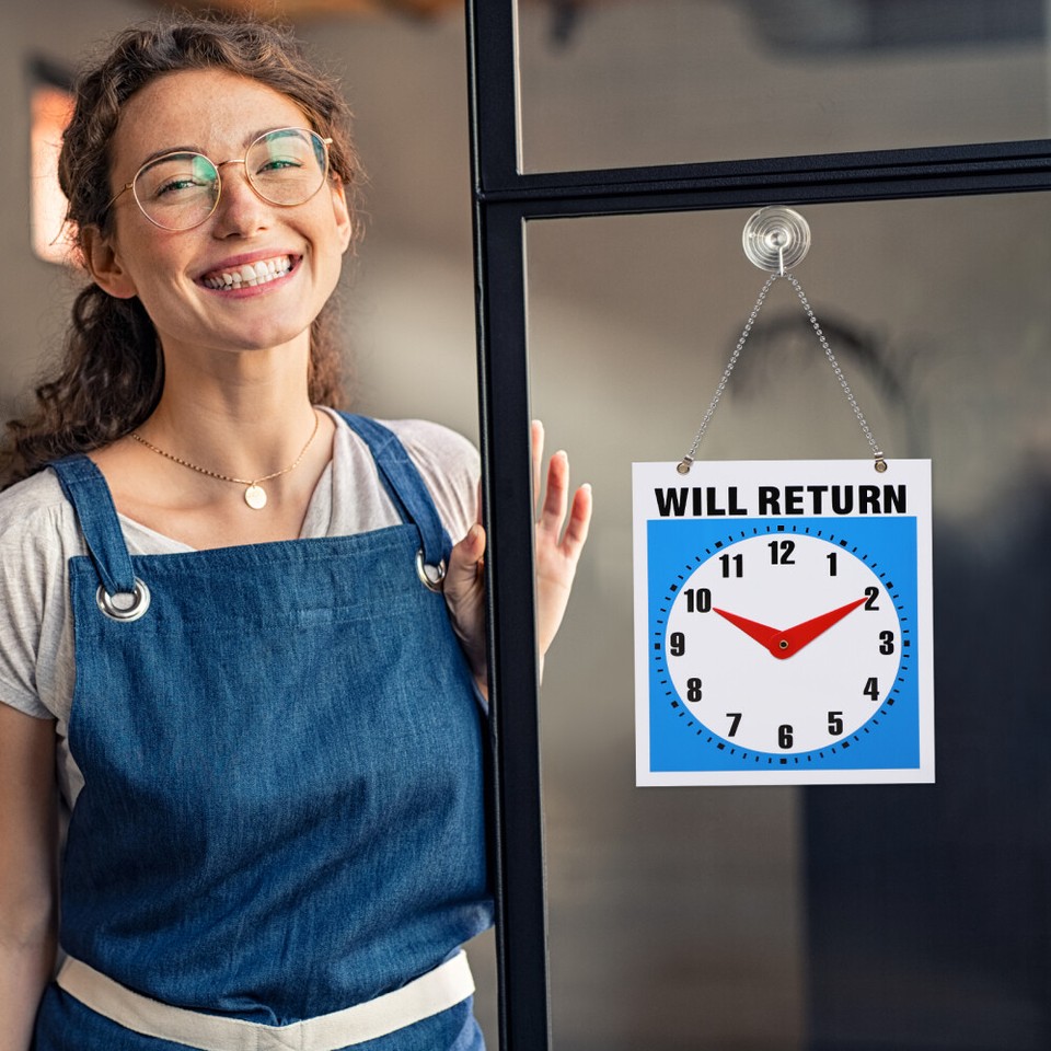 Wooden Office Be Back Sign with Clock Open Signs for Business Will | eBay