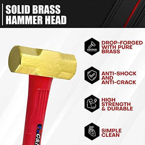 3lb Brass Sledge Hammer,Non-Sparking,Comfortable Fiberglass Handle,3 ...