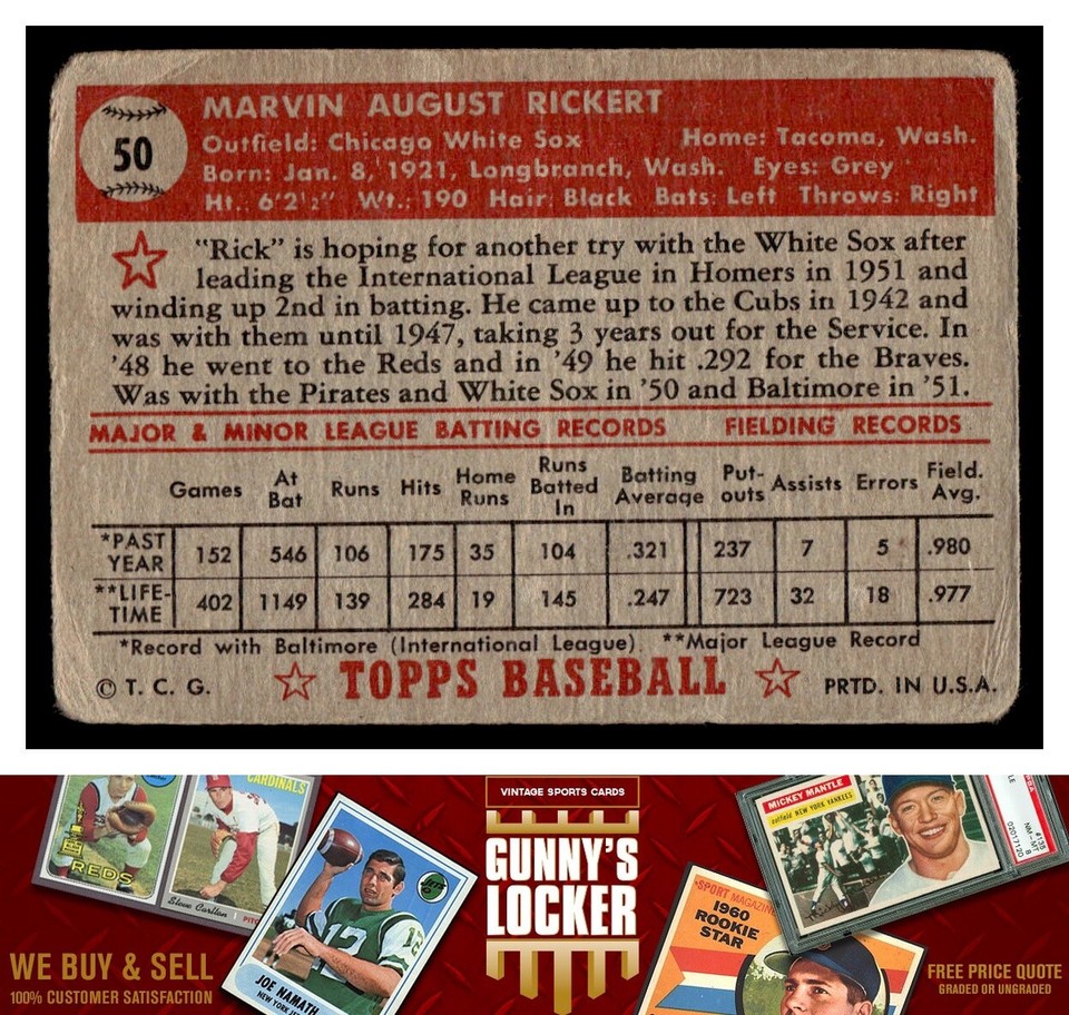 1952 Topps Marv Rickert #50 Chicago White Sox | eBay