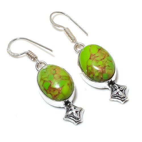 Copper Green Turquoise Gemstone 925 Sterling Silver Jewelry Earring 1. ...