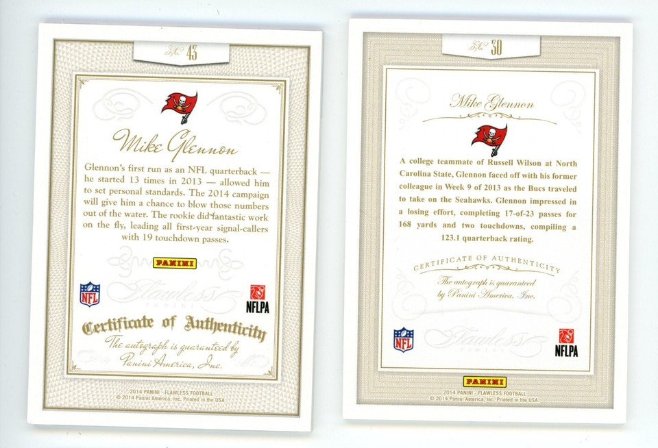 2014 Flawless Blue Mike Glennon Auto 19/20 #43 Plus More Mike | eBay