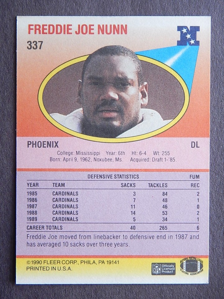 Freddie Joe Nunn #337 Fleer 1990 Football Card (Phoenix Cardinals) | eBay