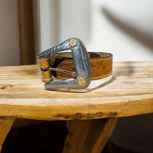 Men’s Vintage Tooled Leather Western Core Belt With Silver Buckle Sz 36 ...
