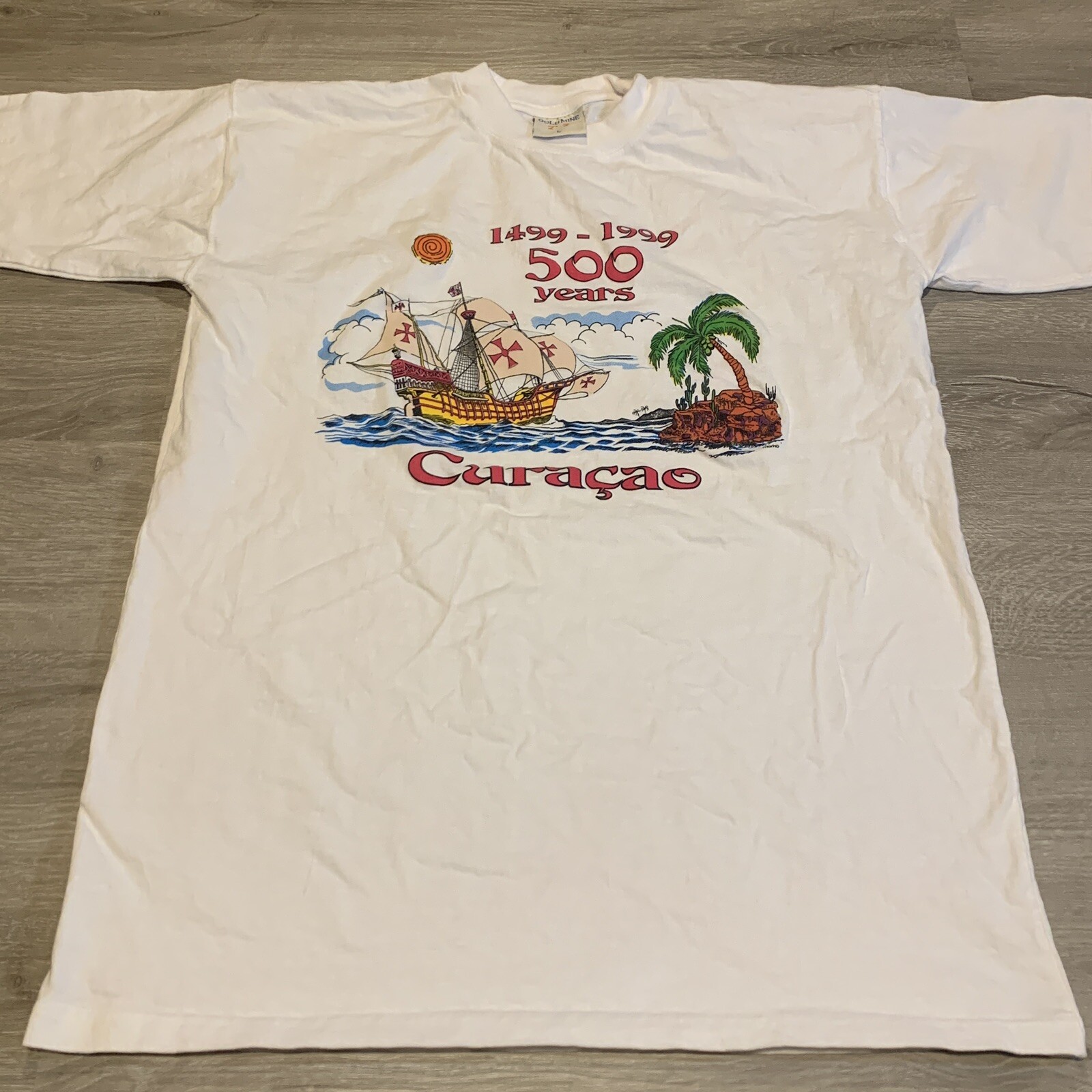 Vintage 90s Curacao Pirate Ship T-Shirt Size Large 50… - Gem