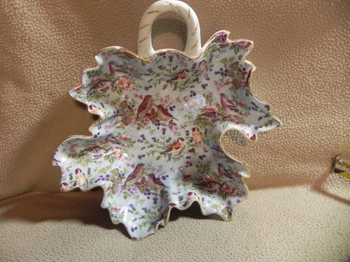Mayfair Collection by Jay Maple Leaf, Gold Trim Dish w/ Birds & Flowers ...