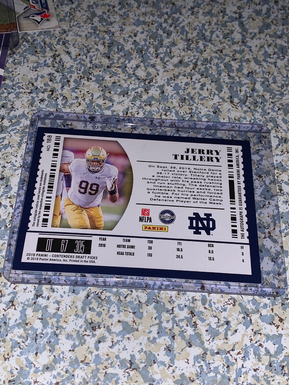 2019 PANINI CONTENDERS DRAFT PICKS JERRY TILLERY AUTOGRAPH ROOKIE CARD ...