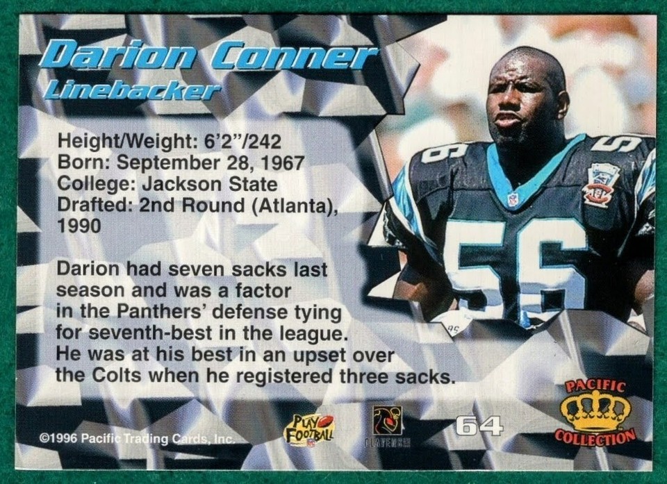 Darion Conner - 1996 Pacific Crown Collection #64 - Panthers Football ...