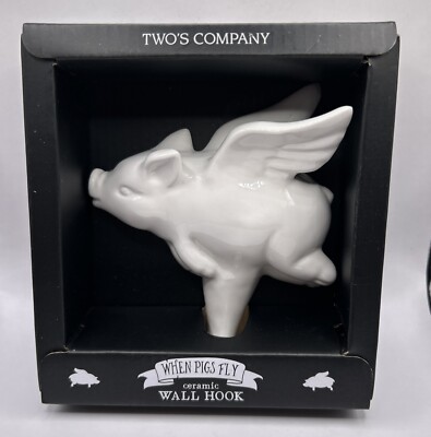 Two’s Company When Pigs Fly White Ceramic Wall Hook Studio Decor NEW ...