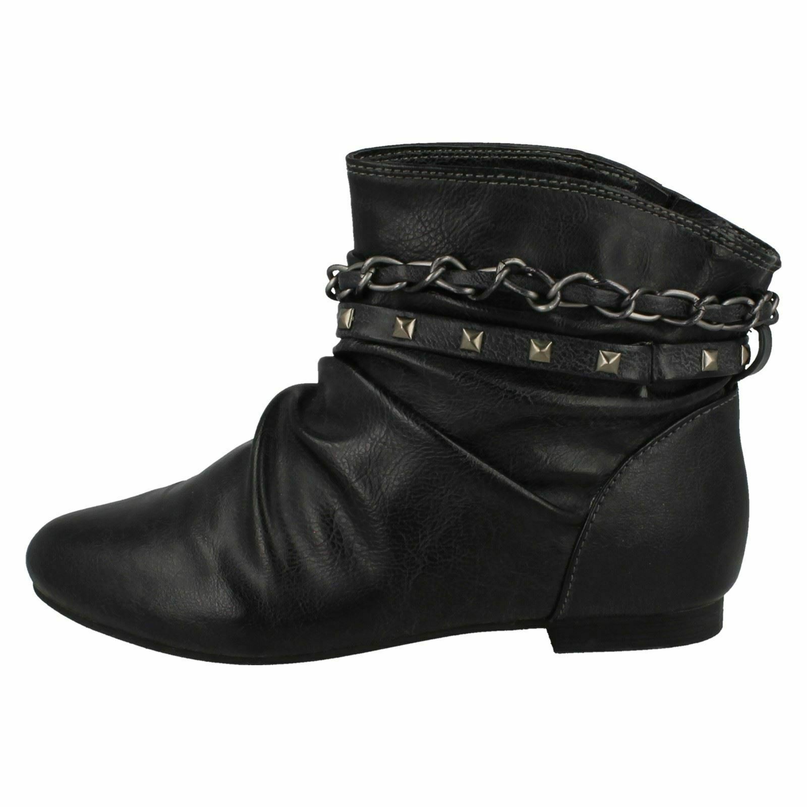 SALE Girls Cutie synthetic pull on casual ankle boot chain strap detail ...