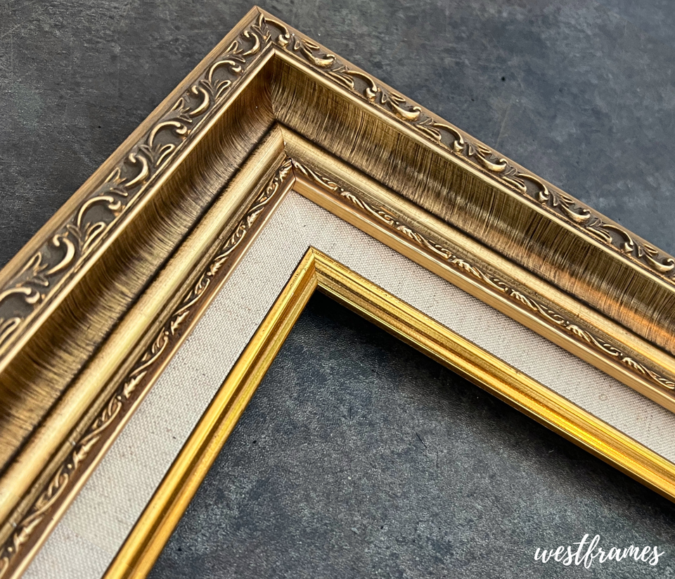 West Frames Adela Antique Gold Ornate Wood Picture Frame Natural Linen ...