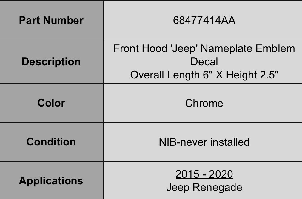 Genuine Mopar Nameplate 68477414AA for sale online | eBay