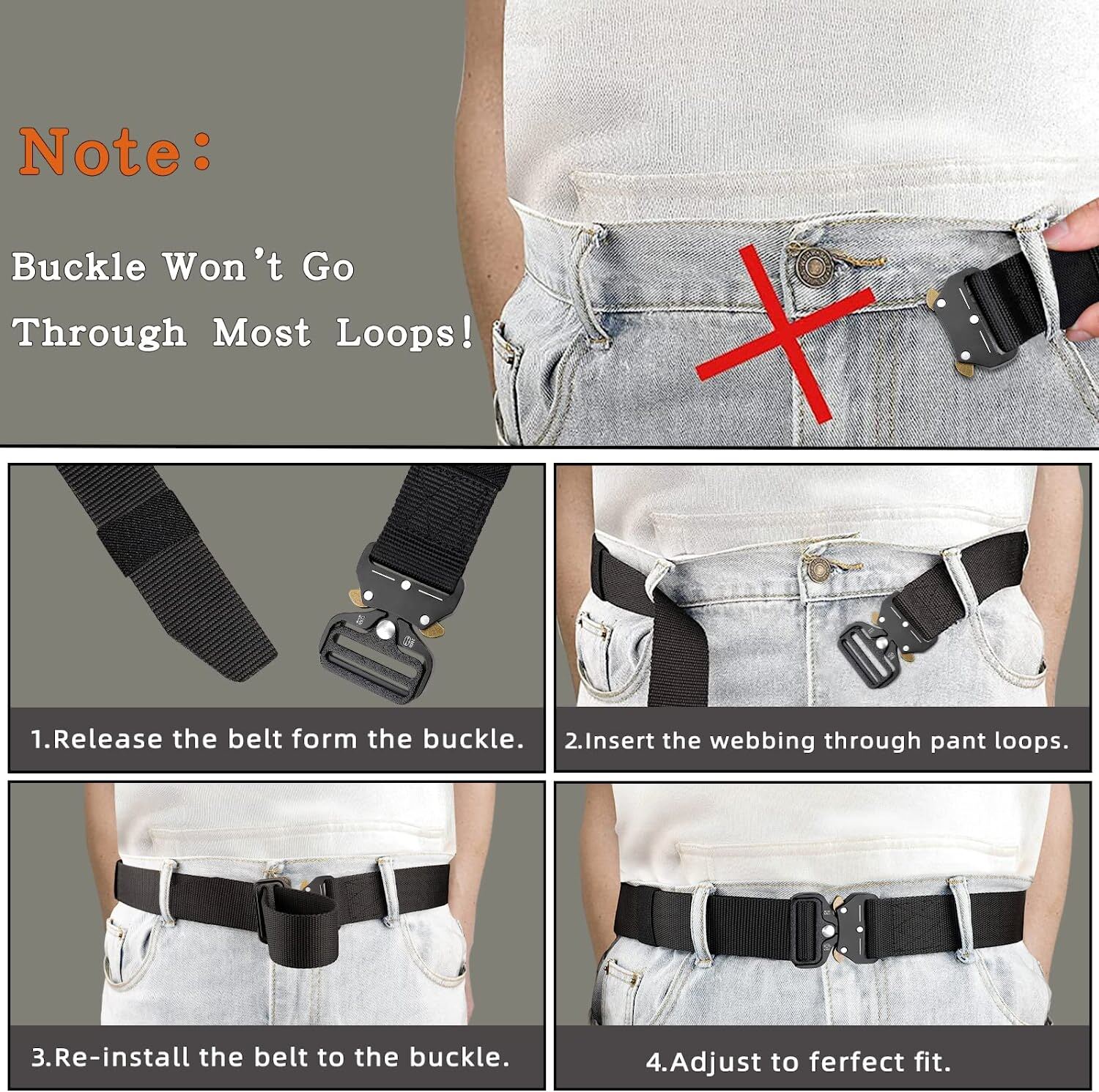 4Pack Tactical Belts for Men Work Belt Military Belt Utility Nylon ...