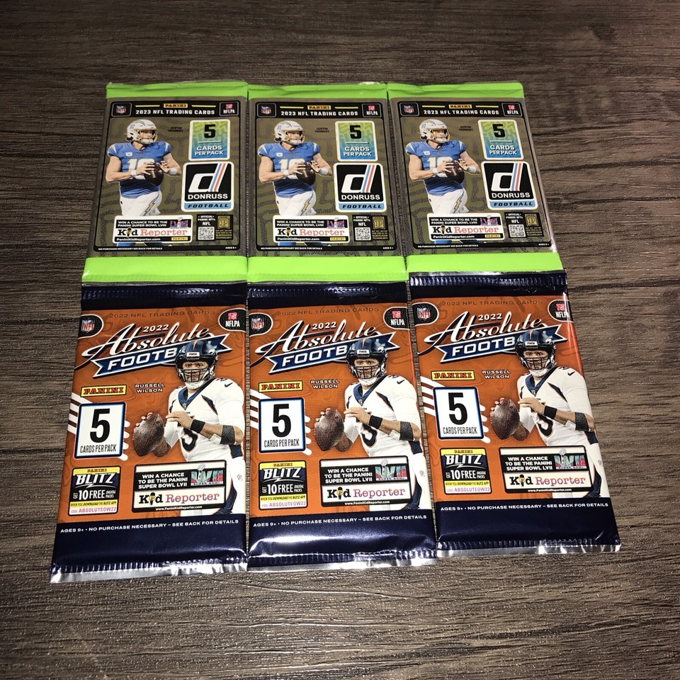 (3)2023 Donruss &(3)2022 Panini Absolute Football 5 Card Packs-Sealed ...