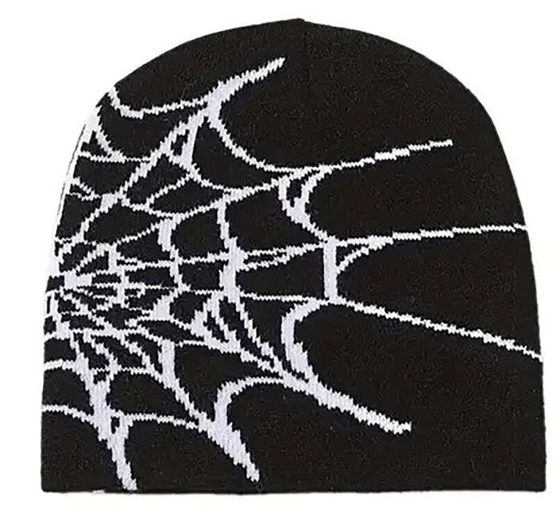 SPIDER WEB | Men Women Unisex Black White Ribbed Knit Beanie Hat | One ...