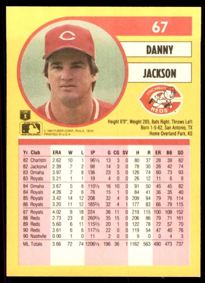 1991 Fleer Danny Jackson Baseball Cards #67 | eBay