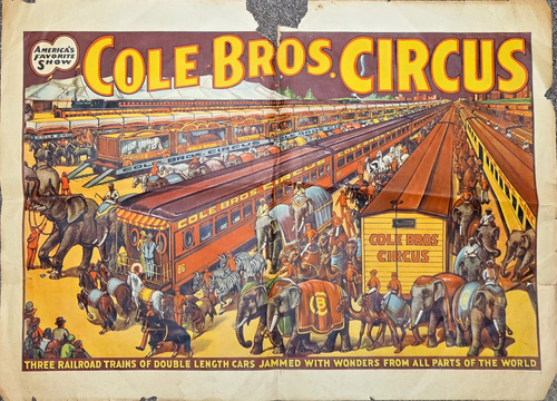 Original 1933 Vtg. Cole Bros Circus -Trains Elephant Lithograph Poster ...