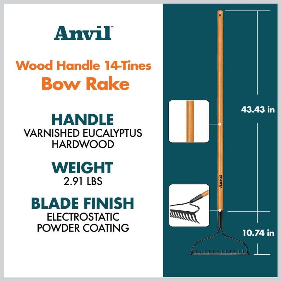 47 In. Wood Handle Coated Steel Garden Bow Rake Wood Handle Welded ...