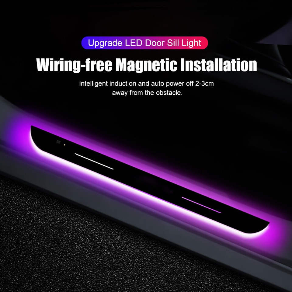 4Pcs Magnetic Car Door Illuminated LED Sill Light USB Rechargeable ...