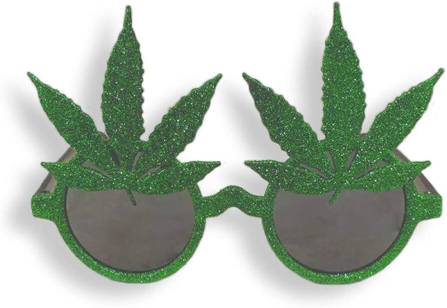 GLITTER POT LEAF SUNGLASSES Funny Glasses Marijuana Green Reefer Weed ...
