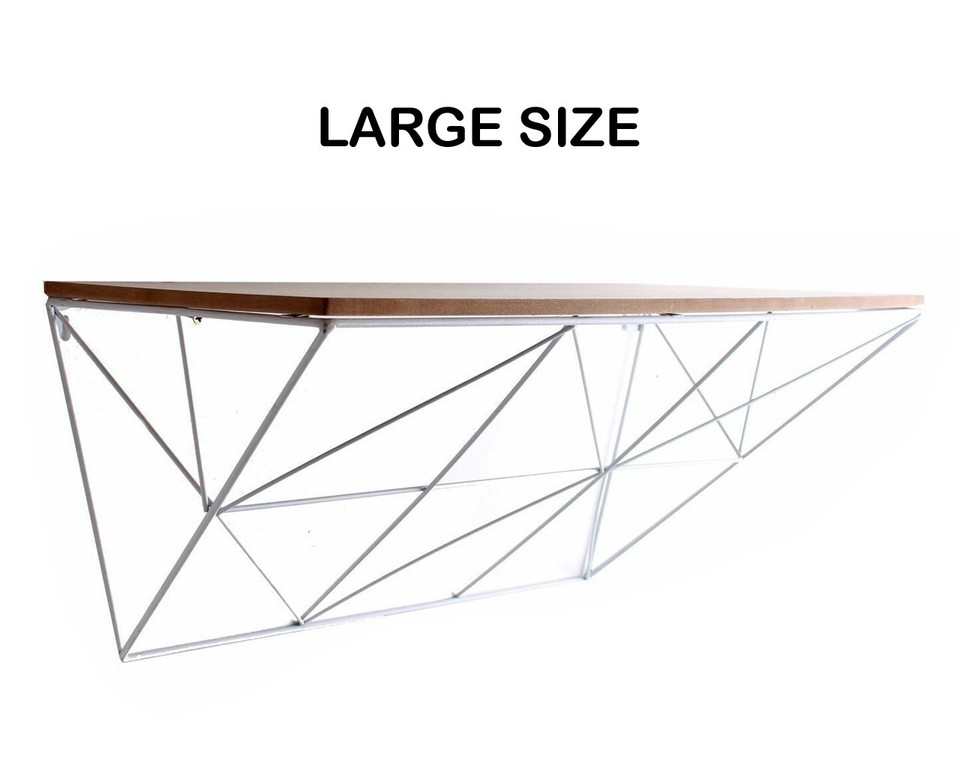 WALL MOUNTED METAL WIRE FRAME WOODEN SHELVE RACK DISPLAY UNIT SHELF ...