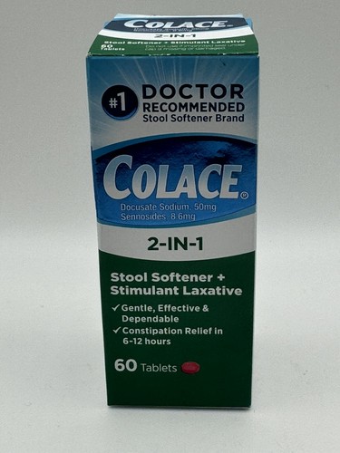 Colace Docusate Sodium 2 in 1 Stool Softener Stimulant Laxative 60 Tabs ...